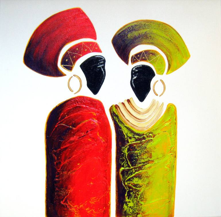 Vibrant Zulu Ladies Painting by Tracey Armstrong | Saatchi Art