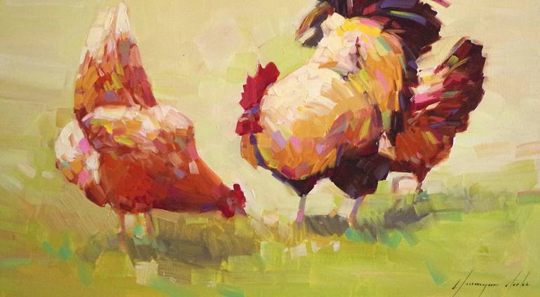 Hens, Original oil painting, Impressionism, traditional art, Handmade ...
