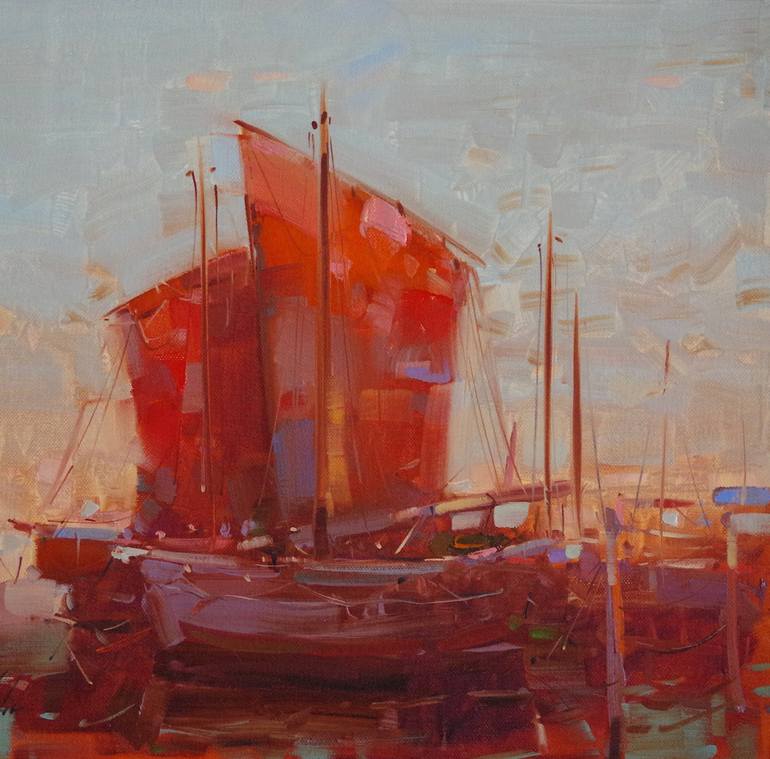 Sail Boats, Harbor, Original oil Painting, One of a Kind Painting by ...