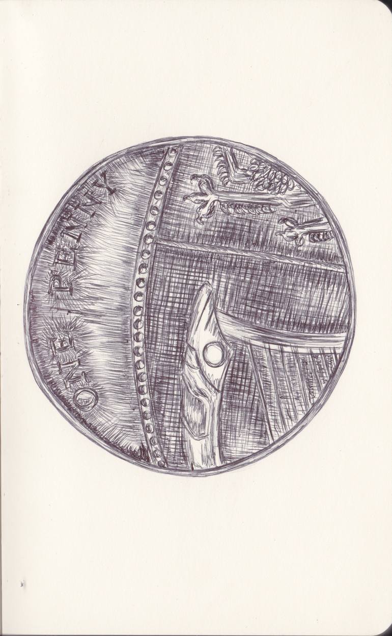 Ballpen 1 Penny Drawing by Ballpointpen Illustrator | Saatchi Art