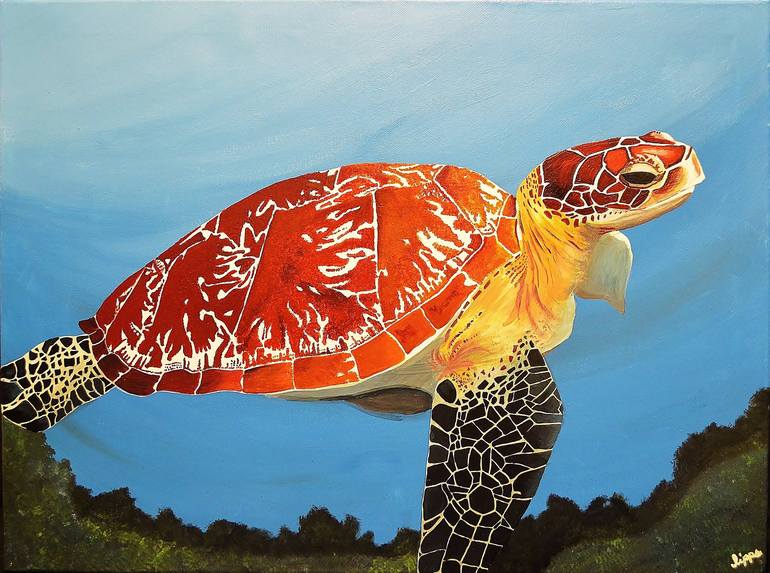 Fiery Turtle Painting by Hilary Pilzer | Saatchi Art