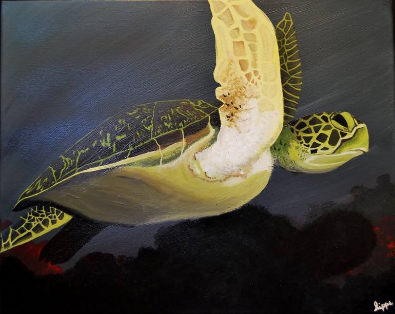 Green Turtle Painting by Hilary Pilzer | Saatchi Art
