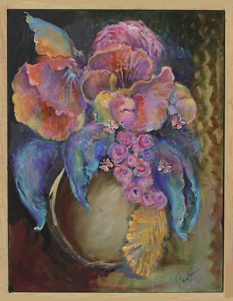NEON STILL LIFE OF FLOWERS Painting by Cheryl Paolini | Saatchi Art