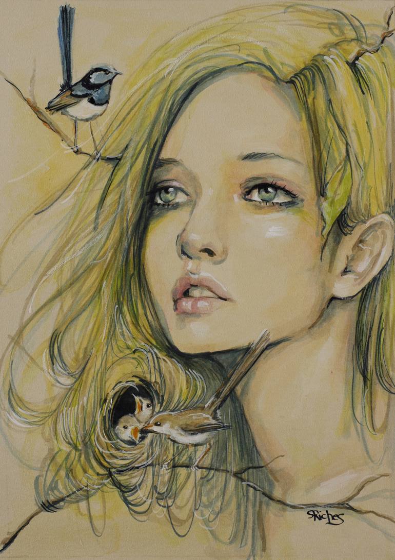 Mother Bird Drawing by Sara Riches | Saatchi Art