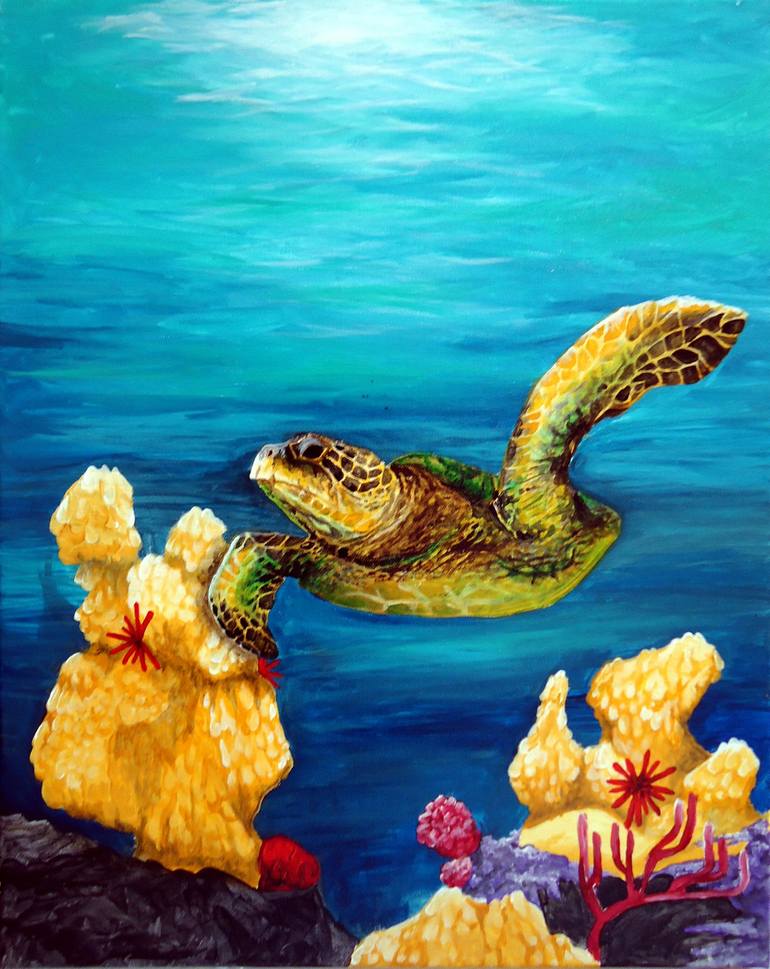 Swimming Turtle Painting by HEIDI MARKS | Saatchi Art