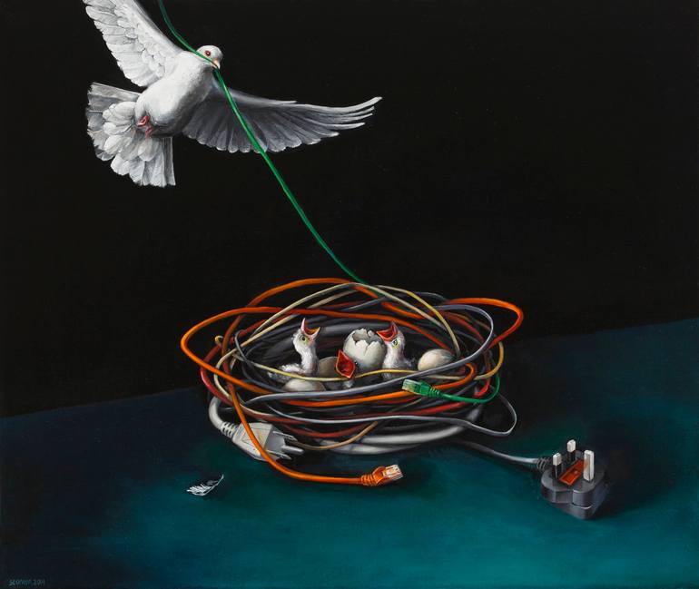Doves and cables Painting by Mariya Slonim | Saatchi Art