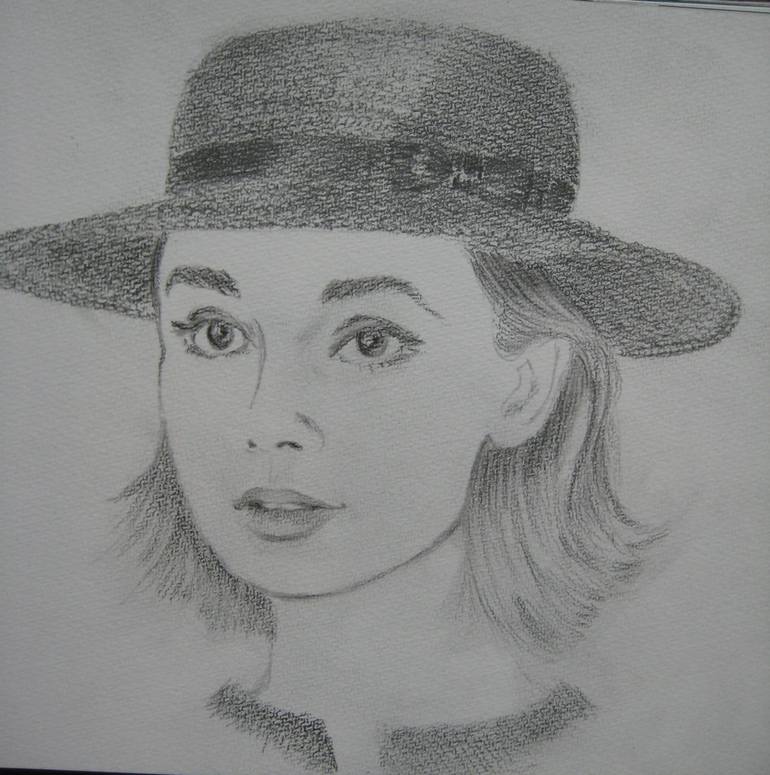 Girl in a Black Straw Hat Drawing by gaynor lester | Saatchi Art
