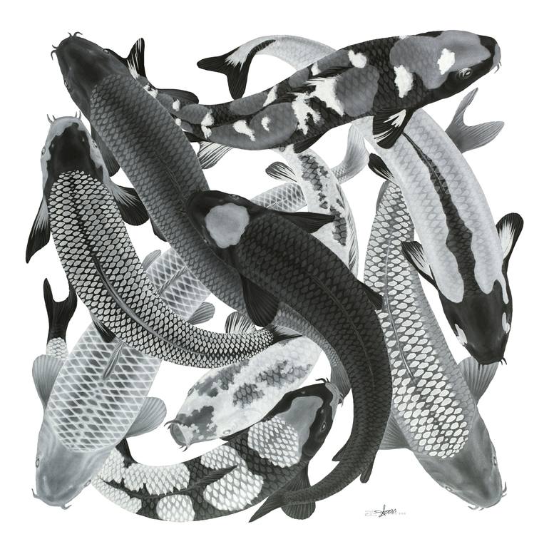 Koi II - ink painting Painting by Arlette Ess | Saatchi Art