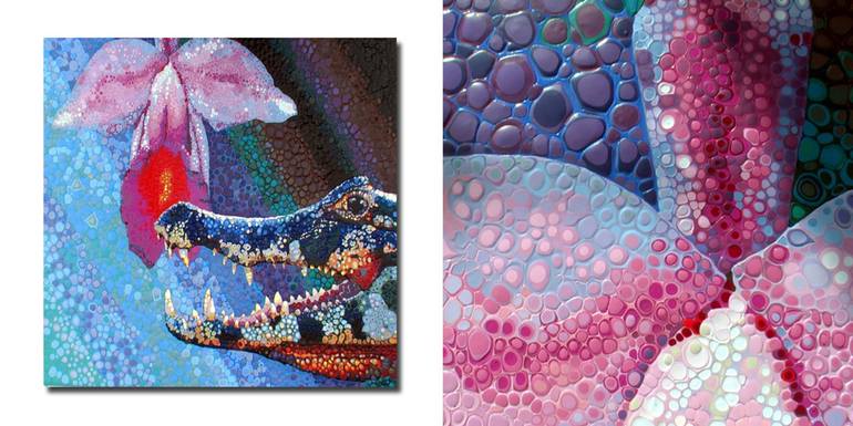 Orchid and Crocodile with detail view Painting by Gail Troth | Saatchi Art