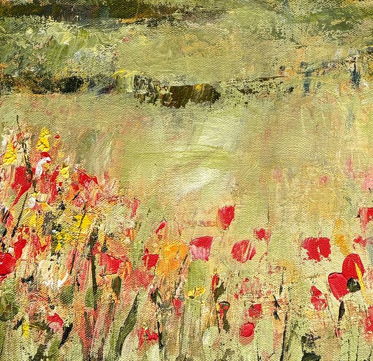 Fields of Green and Red Painting by Arti Chauhan | Saatchi Art