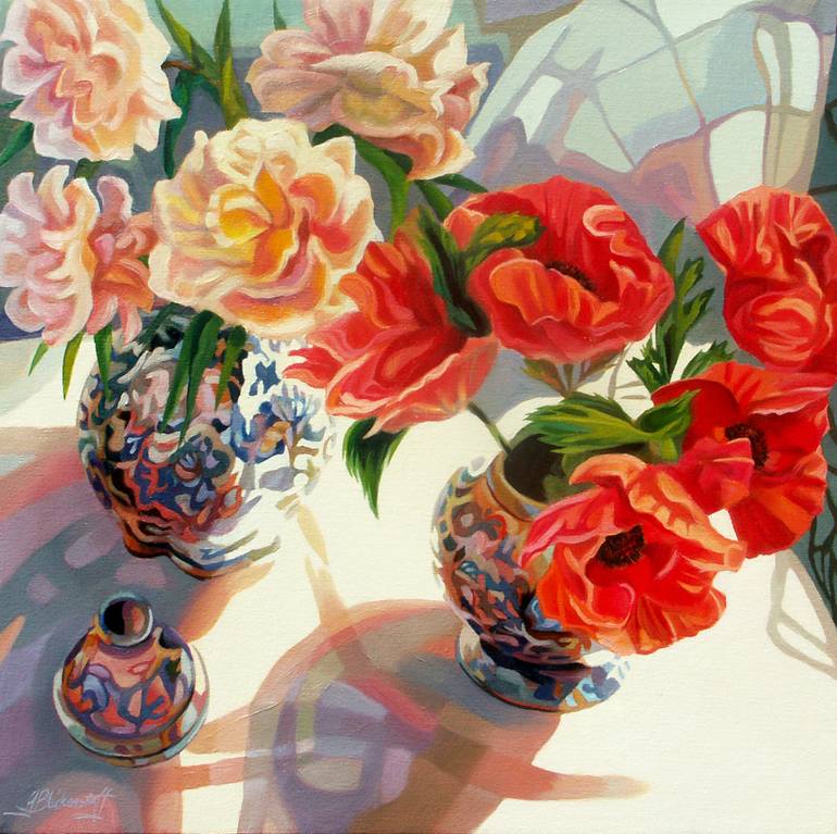 Poppies and Peonies Painting by Gina Blickenstaff | Saatchi Art