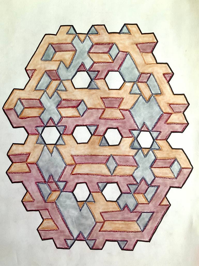 Origami Cubic Illusion Fractal Mathematical Engineering Formula Drawing ...