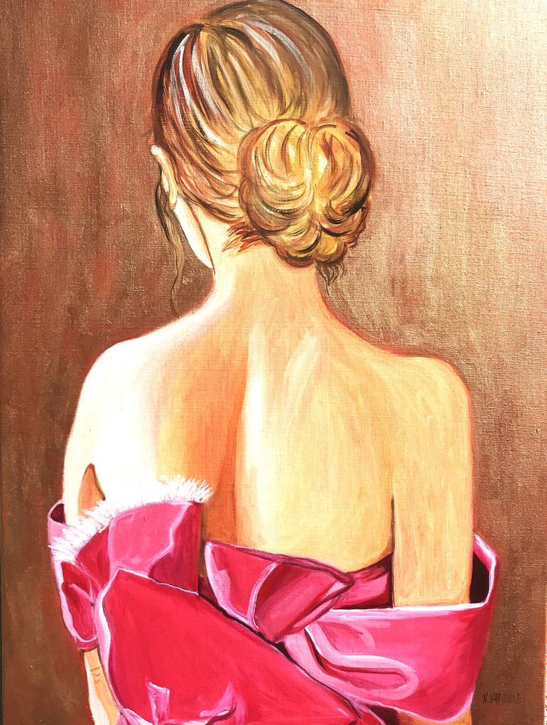 FEMME DE DOS EN ROBE ROSE Painting by Nathalie Vareille-Sorbac ...