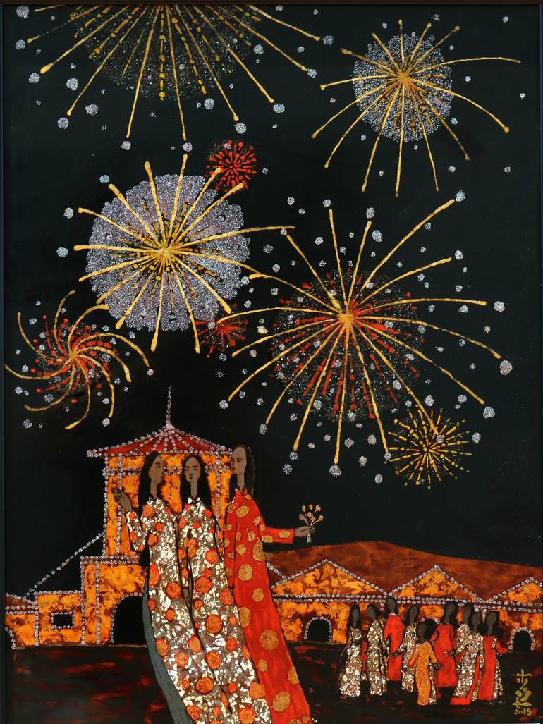 New Year in Saigon Vietnam Painting by Nguyen Dinh Long | Saatchi Art