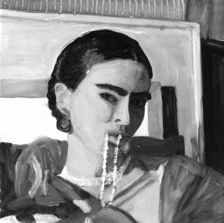 Frida Kahlo, biting her pearls Painting by Christy Powers | Saatchi Art