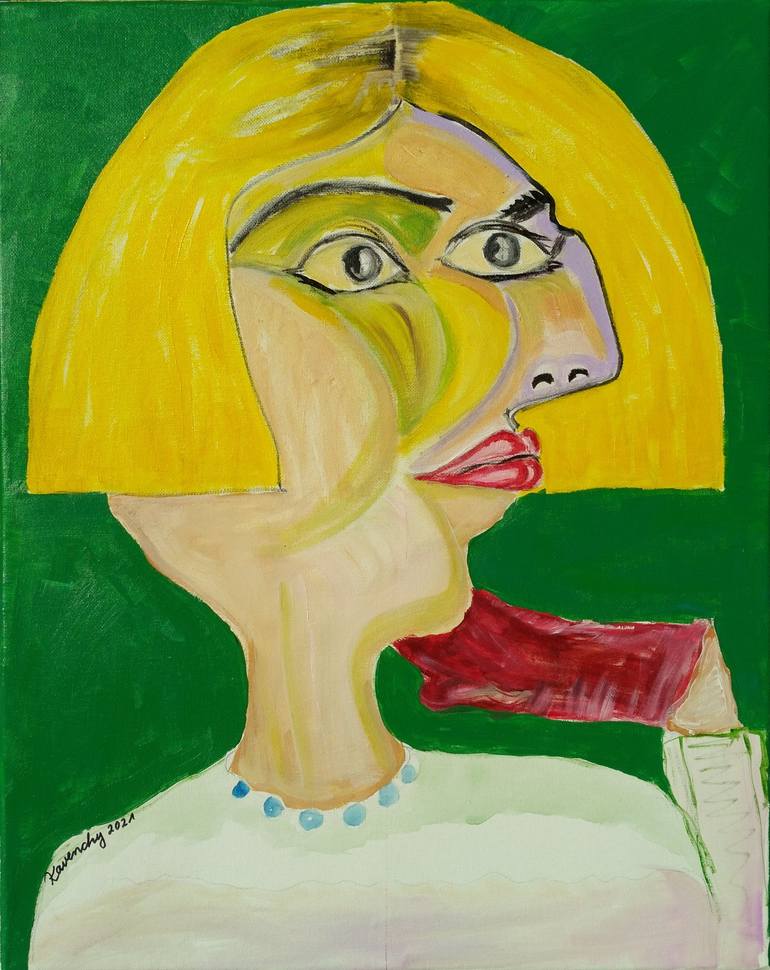 Girl with Red Glove Painting by Sam Kavenchy | Saatchi Art