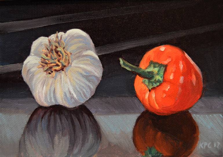 Garlic and Pepper Painting by Kenneth Cobb | Saatchi Art
