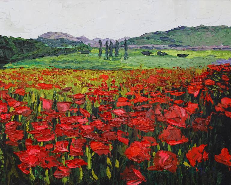 Red Poppy Field Painting by Owen Hunte | Saatchi Art