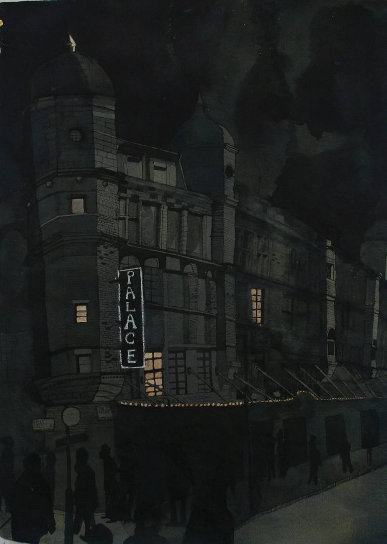 The Palace Theatre at Night Drawing by sophie charalambous | Saatchi Art