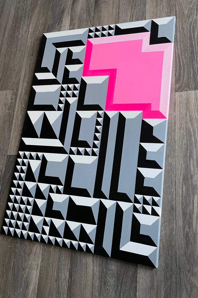 Original Framed Modern Op Art Geometric Canvas Painting by Dominic ...