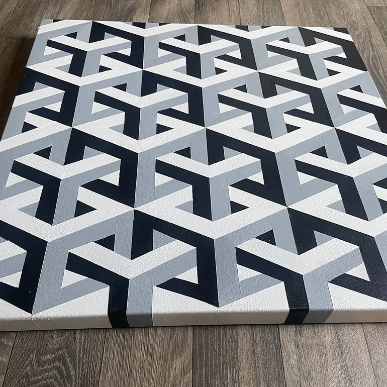 Cubic Interlace - Original Framed Canvas Painting Painting by Dominic ...