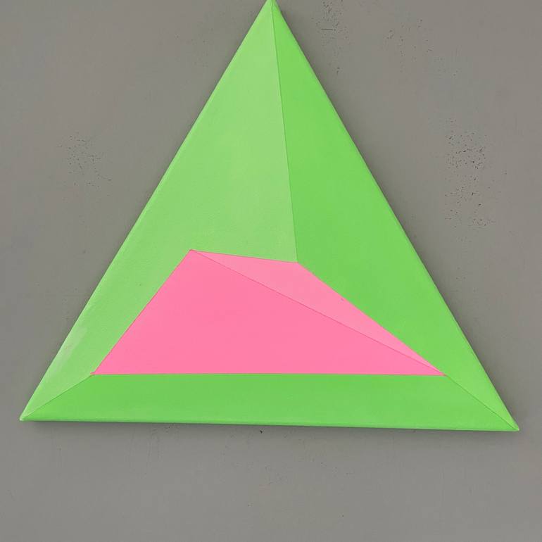 Original Modern Abstract Geometric Op Art Framed Triangle Canvas ...