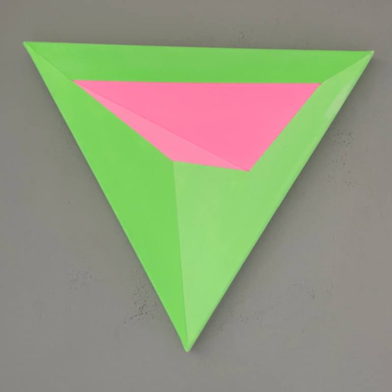 Original Modern Abstract Geometric Op Art Framed Triangle Canvas ...