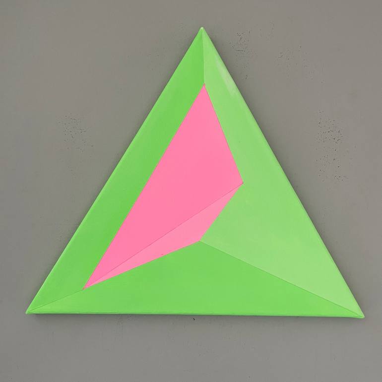 Original Modern Abstract Geometric Op Art Framed Triangle Canvas ...