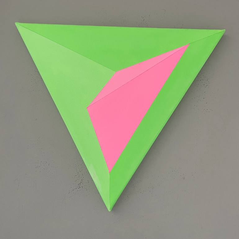 Original Modern Abstract Geometric Op Art Framed Triangle Canvas ...