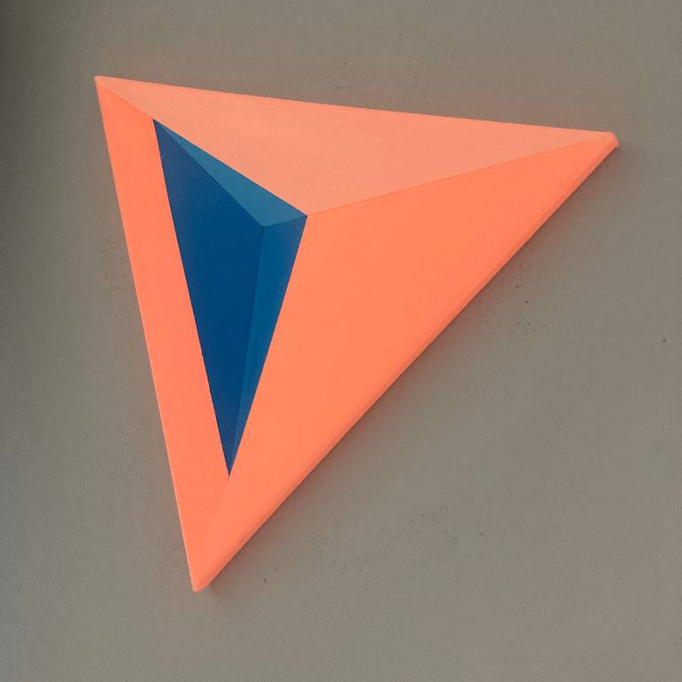 Original Modern Abstract Geometric Op Art Framed Triangle Canvas ...