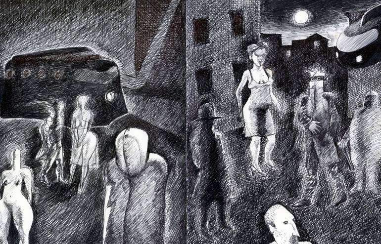 Urban life Drawing by Pedro A Jimenez | Saatchi Art