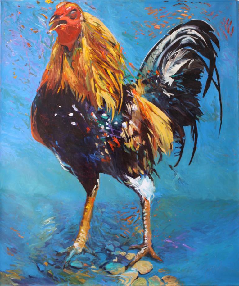 Gallo de pelea Painting by Hans Rudolf Giebeler | Saatchi Art