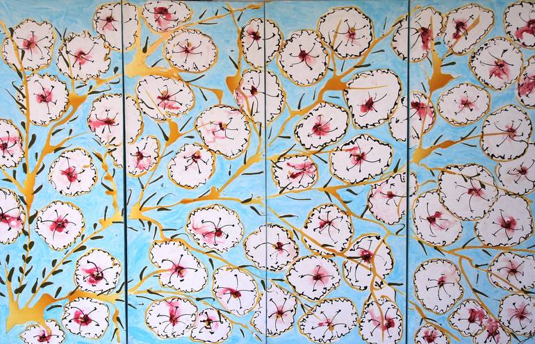 WALL OF EXOTIC FLOWERS-CHERRY BLOSSOM Painting by Baljit Chadha ...