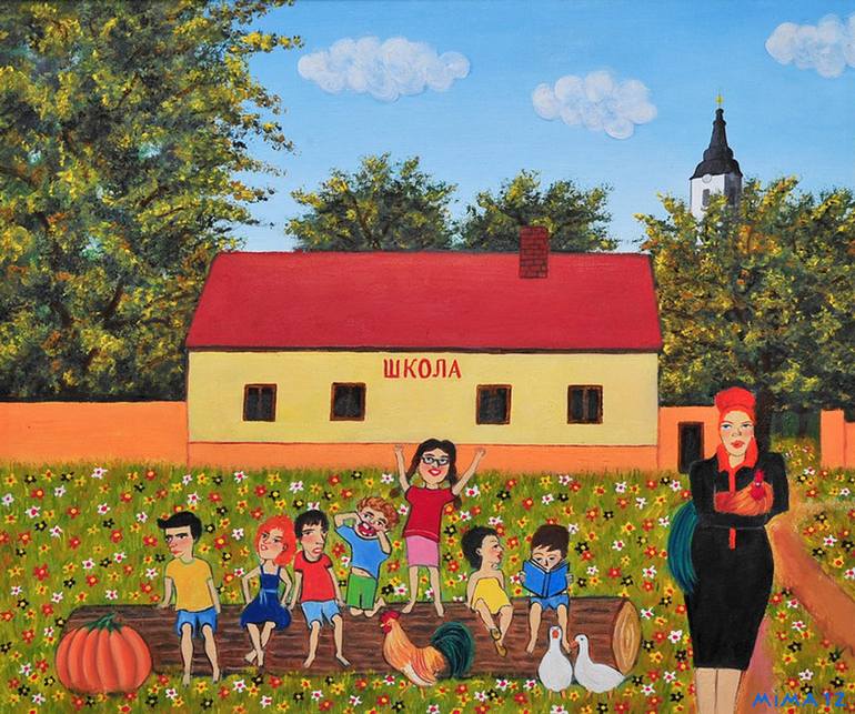 Village school recess Painting by Mima Petrovic-Cincar | Saatchi Art
