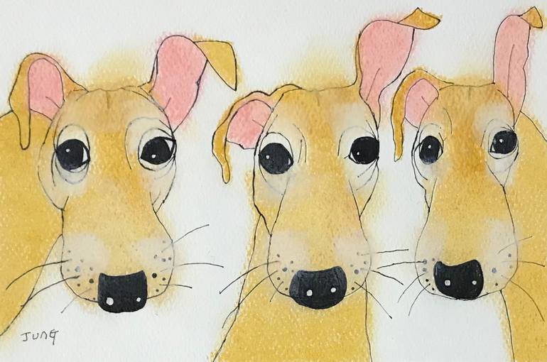 Three Doggies Painting by Jung Nowak | Saatchi Art
