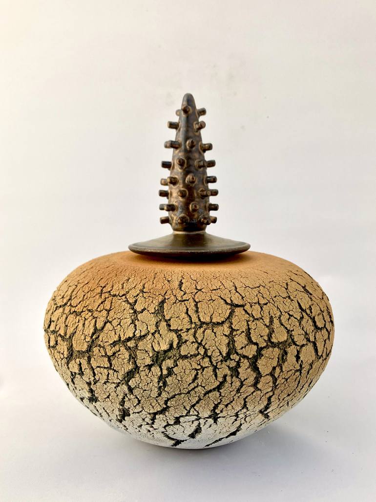 Ocher Pagoda Pot Sculpture by Jolanda Verdegaal | Saatchi Art