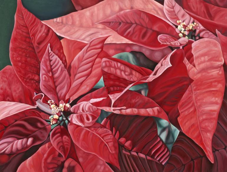 Red Poinsettias Painting by Judith Moore | Saatchi Art