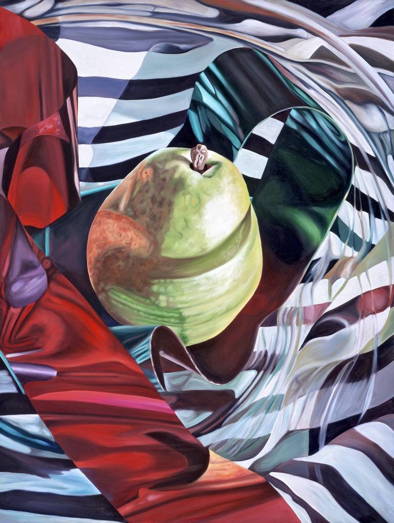Ribbons and Pear Painting by Judith Moore | Saatchi Art