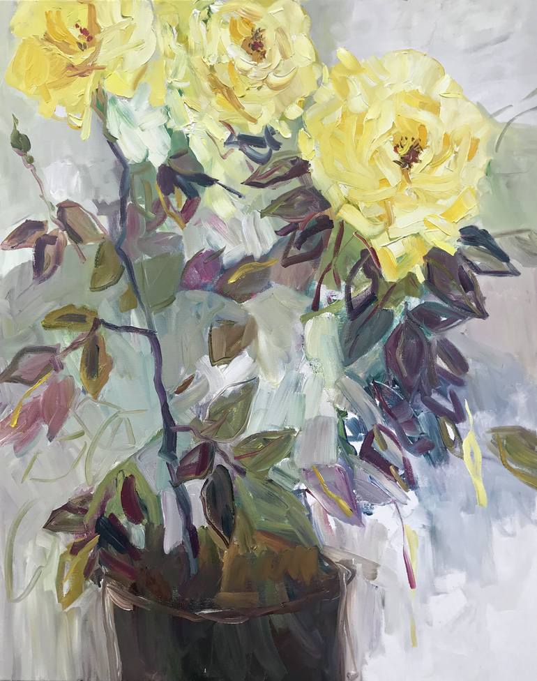 Gold rose Painting by Lilia Orlova-Holmes | Saatchi Art