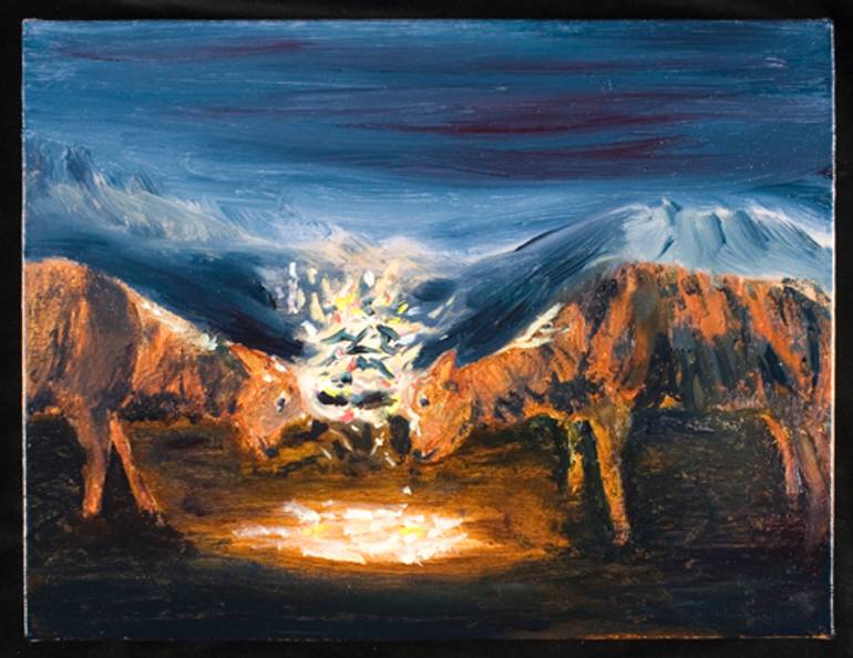 Stag fight Painting by Ally Morton | Saatchi Art