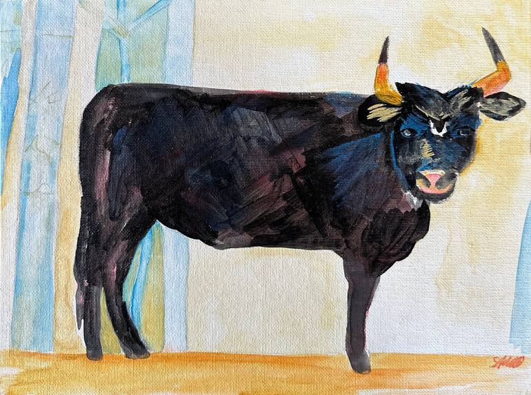 Staring Steer Painting by stephanie amos | Saatchi Art