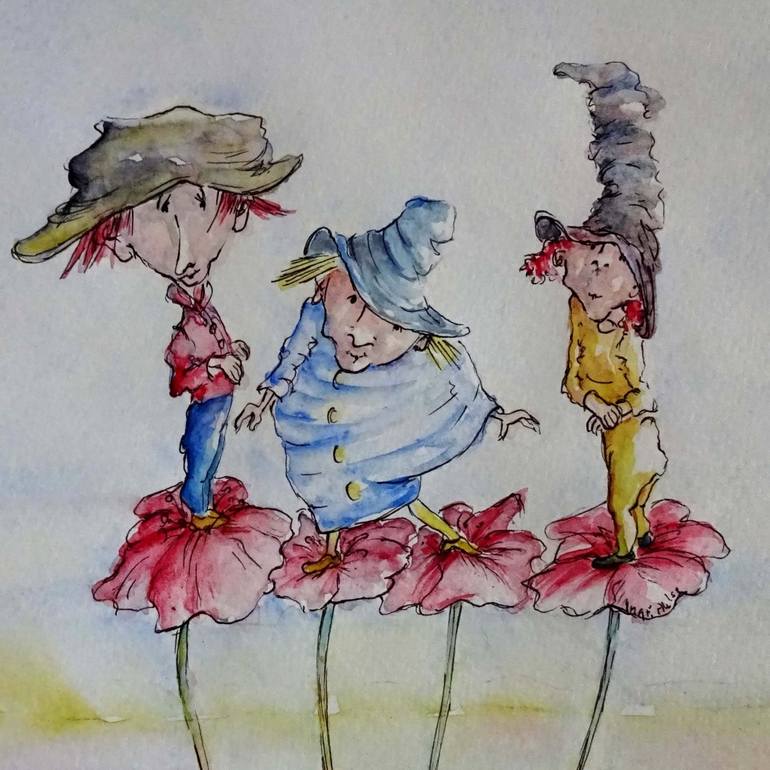 Small people blooming Drawing by Ingri Ahlsen | Saatchi Art