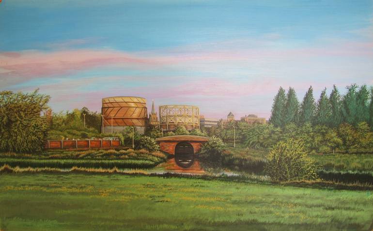 Chelmer Gasometers Painting by Adam Delf | Saatchi Art