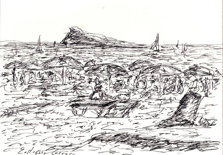 A day at the beach in Benidorm (Spain) Drawing by Eustaquio Carrasco ...