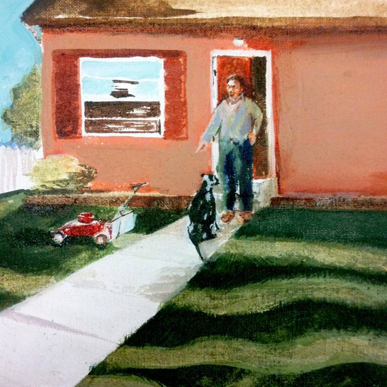You call this mowing the lawn?! Bad Dog! No biscuit! Painting by Mena ...