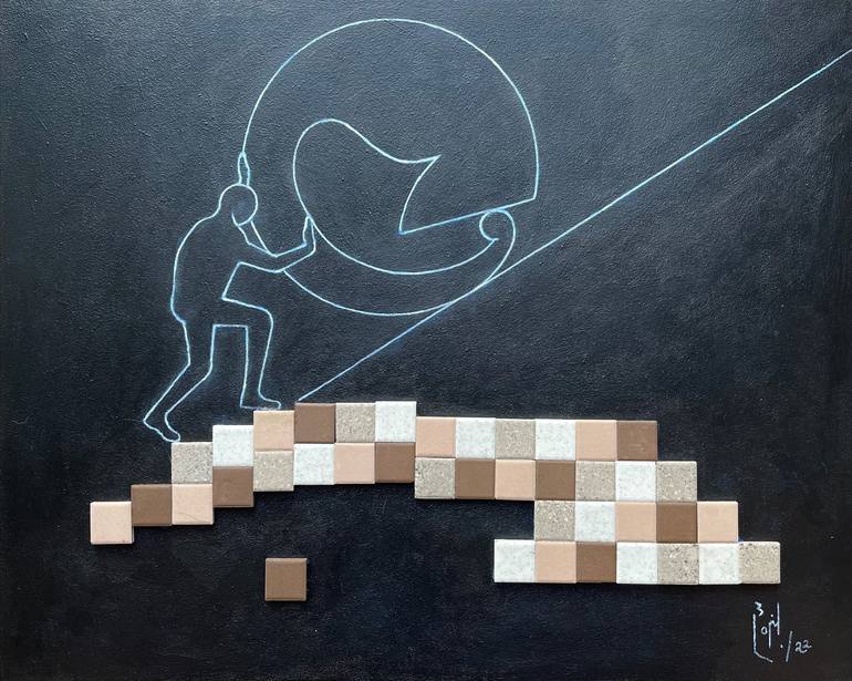 Sisyphus an absurd hero Collage by Orlando Boffill | Saatchi Art