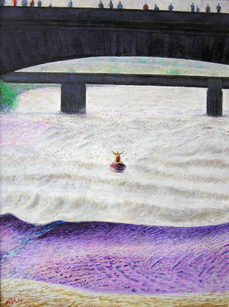 Speedboat on the Bore at Over Painting by Ron Boyd | Saatchi Art