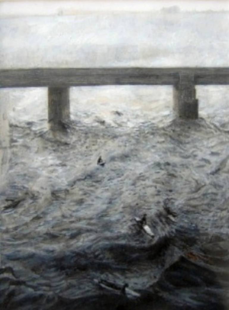 Canoeists following the Bore at Over Painting by Ron Boyd | Saatchi Art