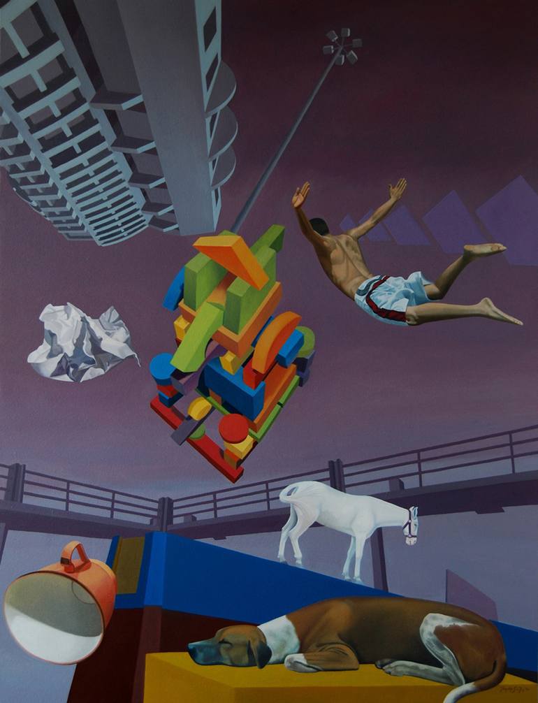 Floating with Symbols Painting by Joydip Sengupta | Saatchi Art