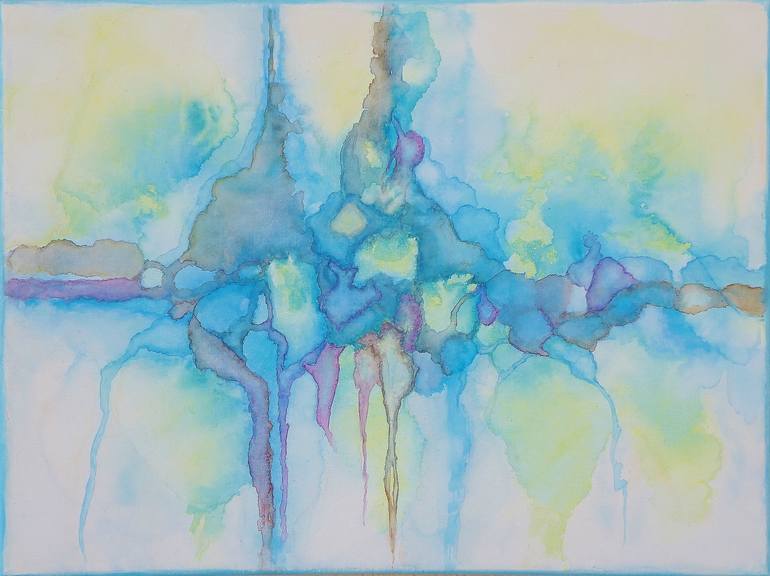 Blue Desert Mirage Abstract Water Media Painting Painting by Carolyn ...